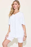 Basic Bae Full Size V-Neck Drop Shoulder Short Sleeve T-Shirt and Shor ...