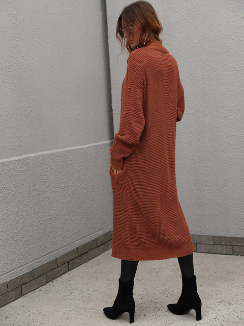 Double Take Waffle Knit Open Front Duster Cardigan With Pockets ...