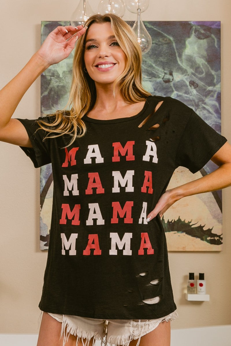 BiBi MAMA Graphic Distressed Short Sleeve T-Shirt – Charming Charlie