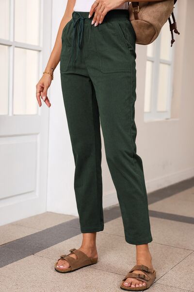 Drawstring Straight Pants with Pockets – Charming Charlie