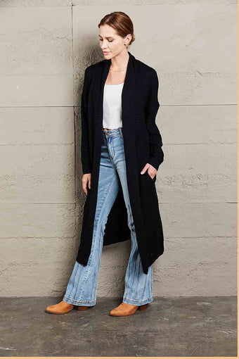 Double Take Waffle Knit Open Front Duster Cardigan With Pockets ...