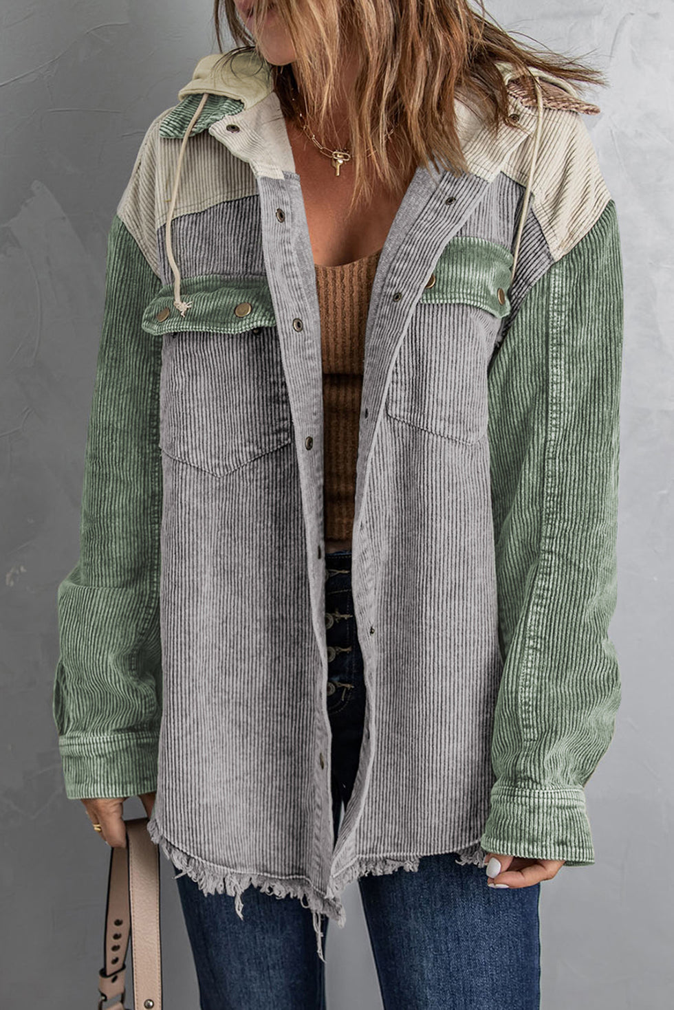 Snap Front Hooded Corduroy Shacket – Charming Charlie
