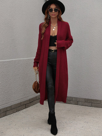 Double Take Waffle Knit Open Front Duster Cardigan With Pockets ...