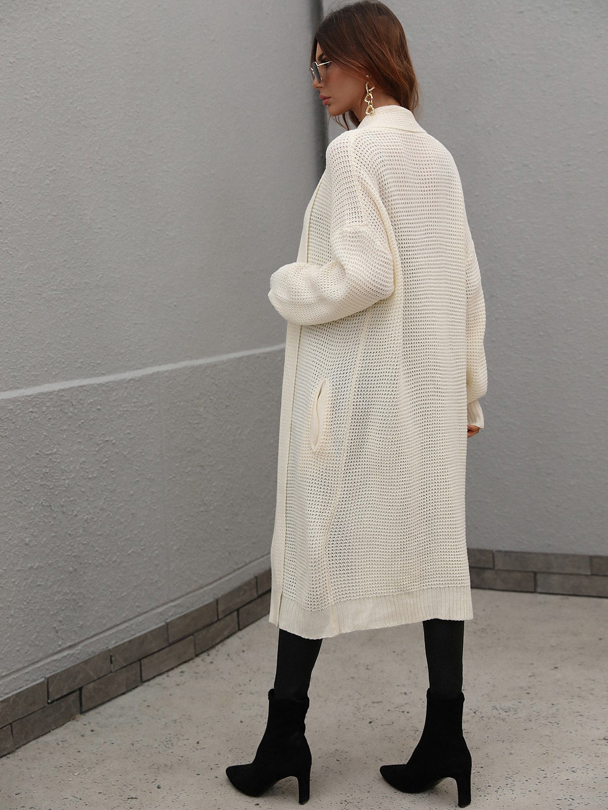 Double Take Waffle Knit Open Front Duster Cardigan With Pockets ...
