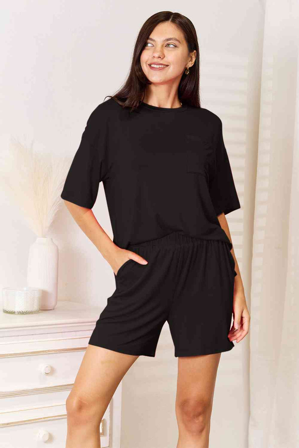 Basic Bae Full Size Soft Rayon Half Sleeve Top and Shorts Set ...