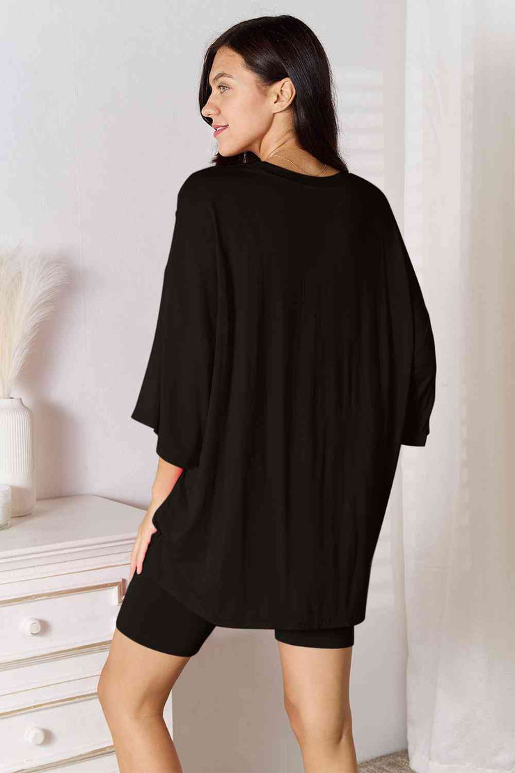 Basic Bae Full Size Soft Rayon Three-Quarter Sleeve Top and Shorts Set ...