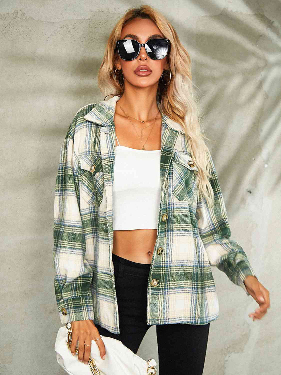 Plaid Button Down Collared Jacket – Charming Charlie