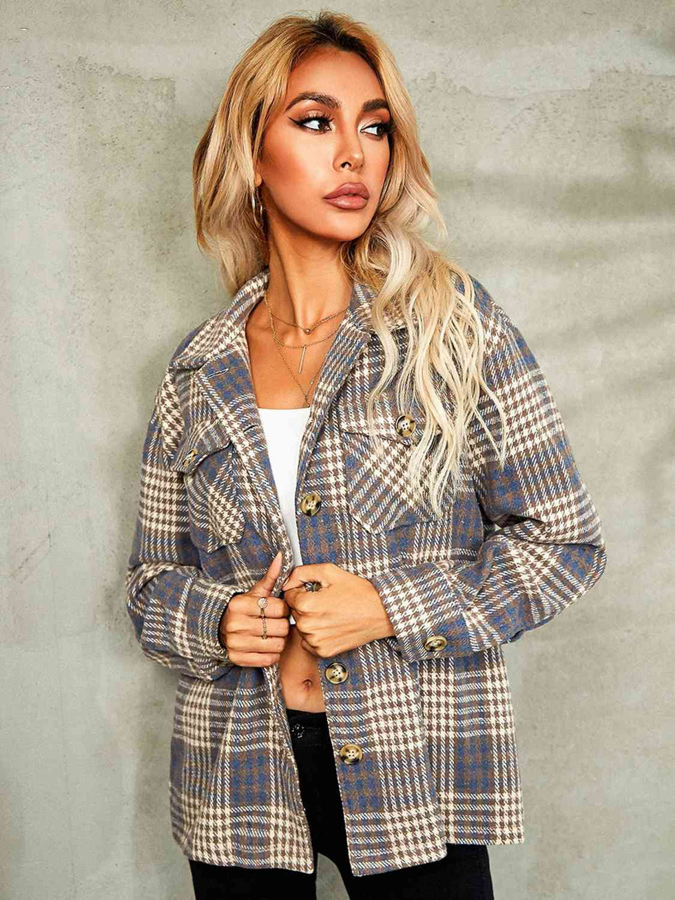 Plaid Button Down Collared Jacket – Charming Charlie