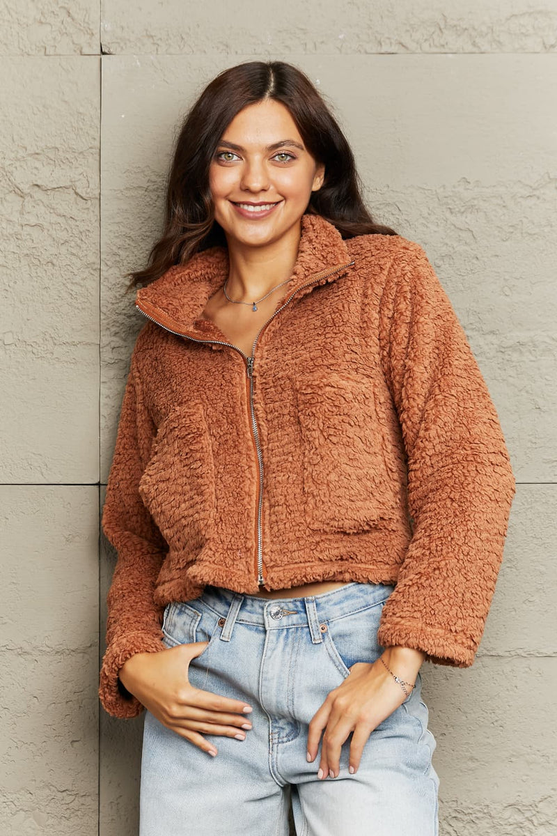 Zip-Up Collared Teddy Jacket – Charming Charlie