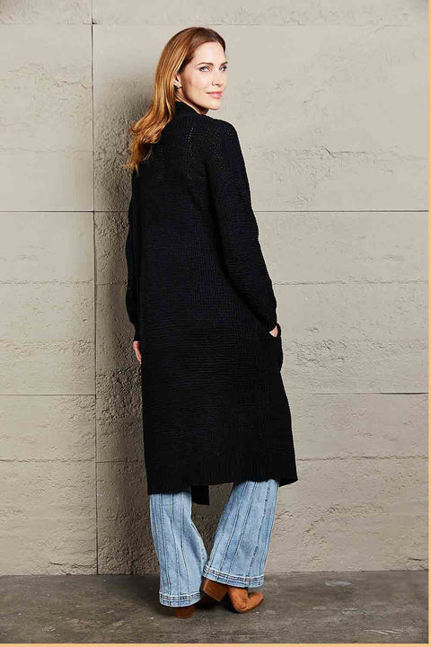 Double Take Waffle Knit Open Front Duster Cardigan With Pockets ...