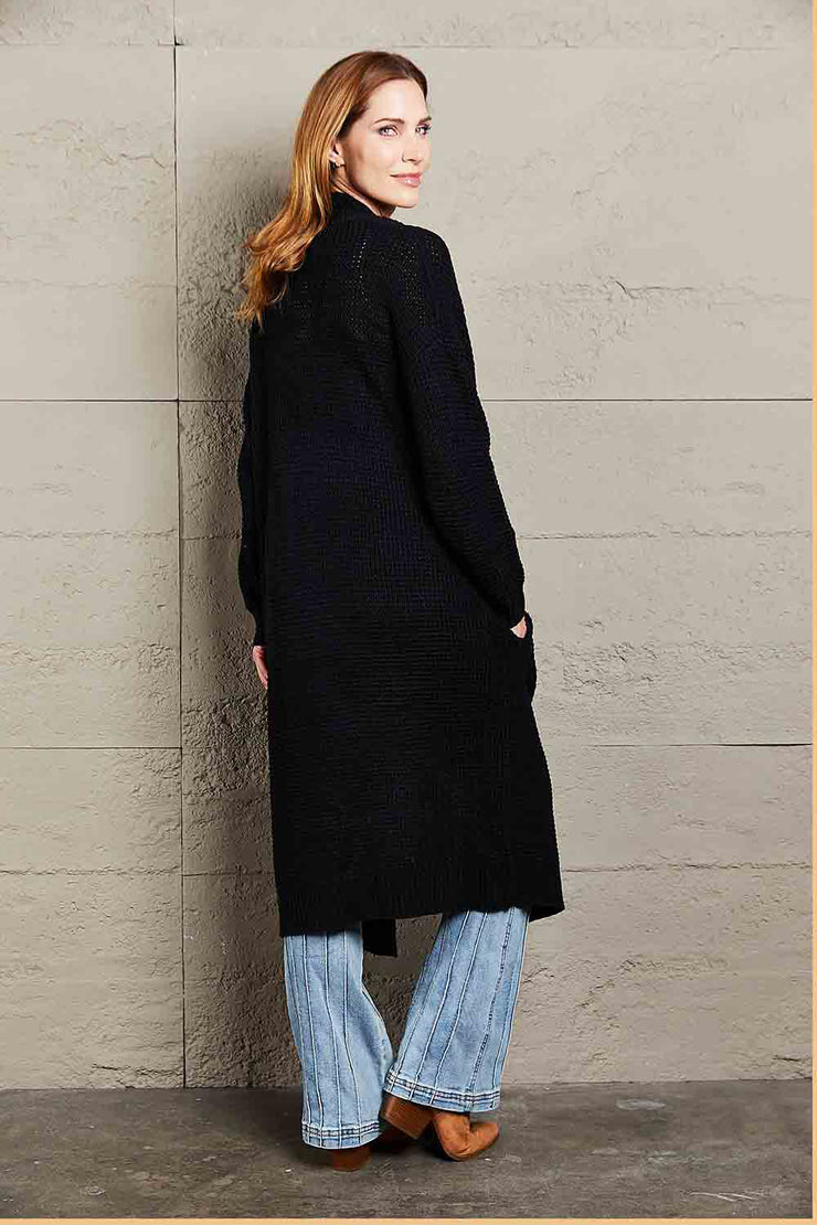 Double Take Waffle Knit Open Front Duster Cardigan With Pockets ...