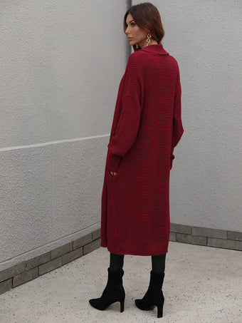 Double Take Waffle Knit Open Front Duster Cardigan With Pockets ...