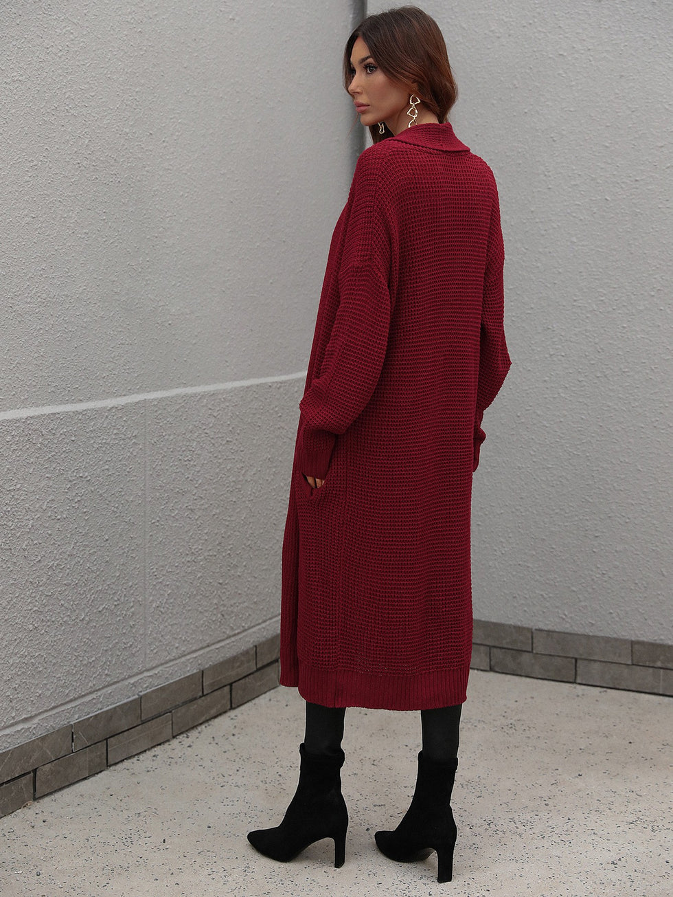 Double Take Waffle Knit Open Front Duster Cardigan With Pockets ...