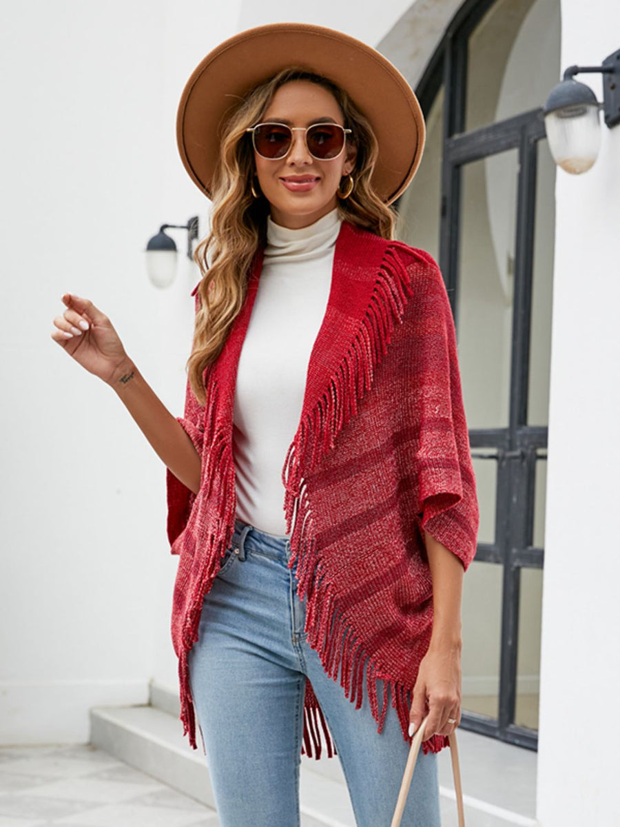 Fringe Detail Open Front Poncho – Charming Charlie