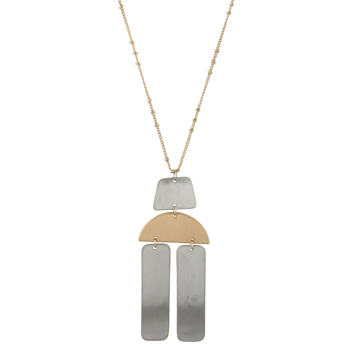 24" Adjustable Necklace with Two Sided, Brushed and Shiny, Silver Trap ...