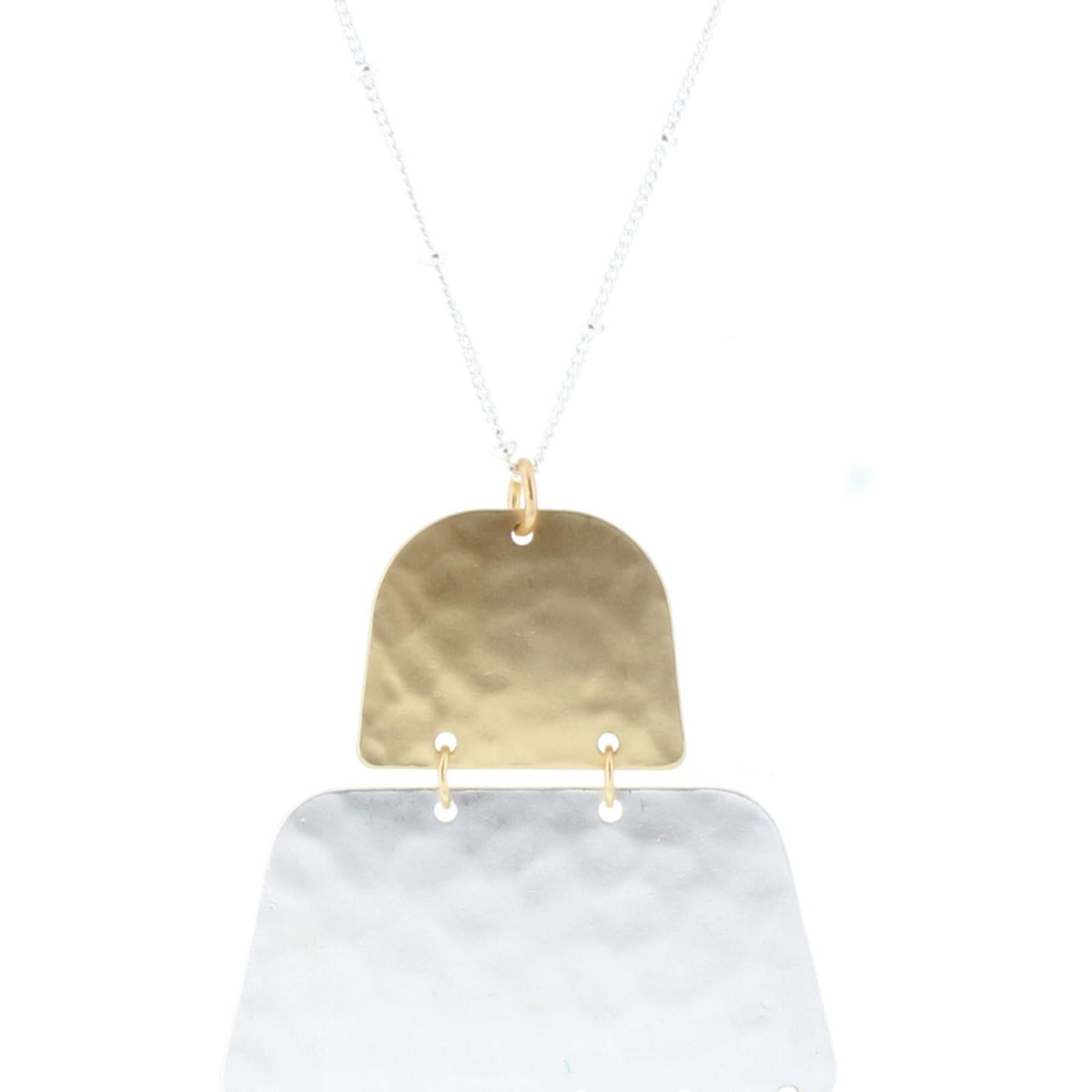 32" 2-tone Chain Necklace with Gold Dome, Hinged Silver Trapezoid, and ...