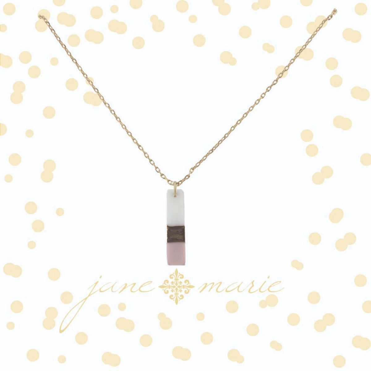 16" Colorblock Pink, White, Gold Small Rectangle Necklace, 3" Ext ...