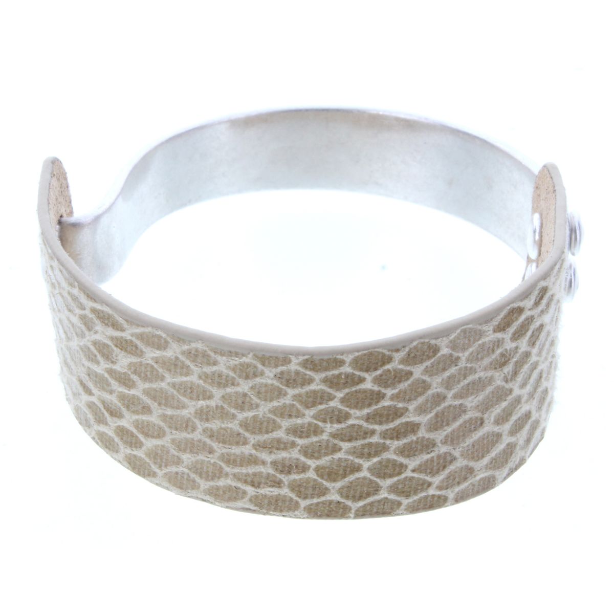 Half Silver Cuff Half Cream Snake Skin Bracelet – Charming Charlie