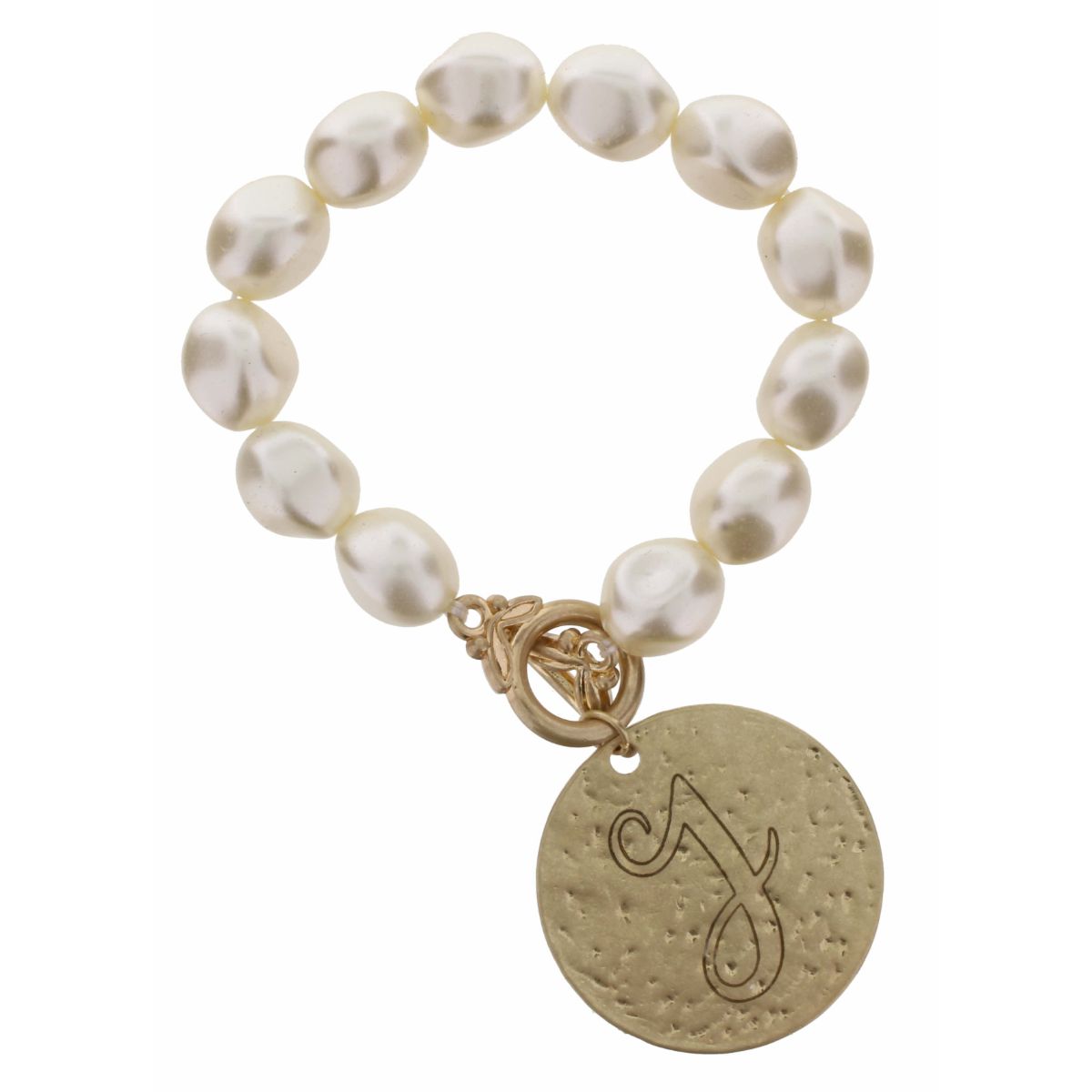 Pearl Stretch with Disk Initial "J" Bracelet – Charming Charlie