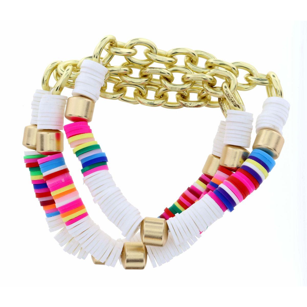 3 Strand, Chain Links & White with Multi Rubber Sequins Bracelet ...