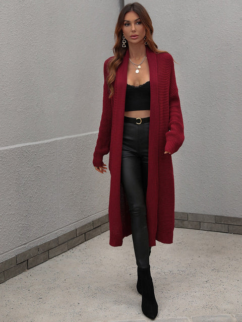 Double Take Waffle Knit Open Front Duster Cardigan With Pockets ...