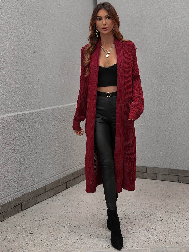 Double Take Waffle Knit Open Front Duster Cardigan With Pockets ...