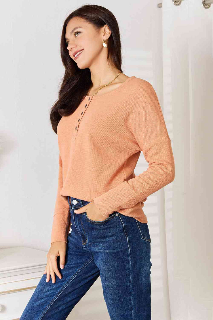 Basic Bae Half Button Long Sleeve Top – Charming Charlie