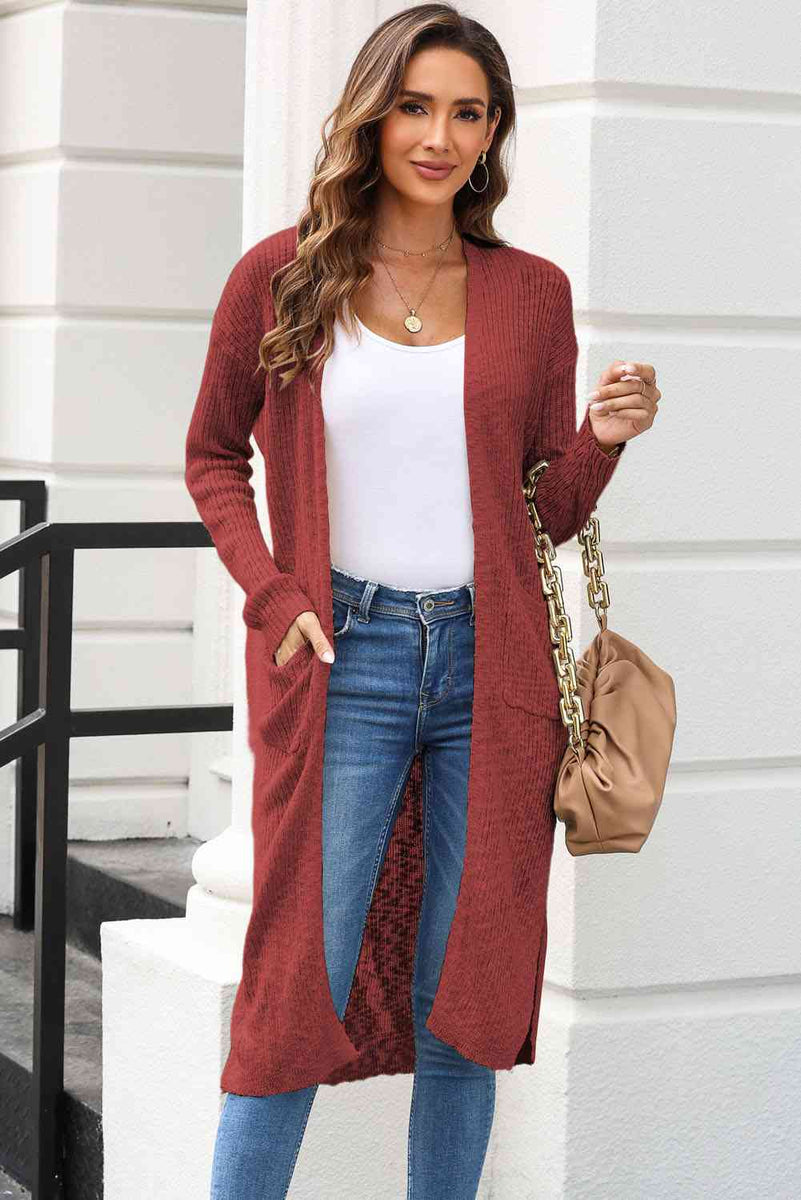 Open Front Slit Cardigan with Pockets – Charming Charlie