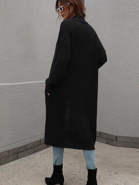 Double Take Waffle Knit Open Front Duster Cardigan With Pockets ...