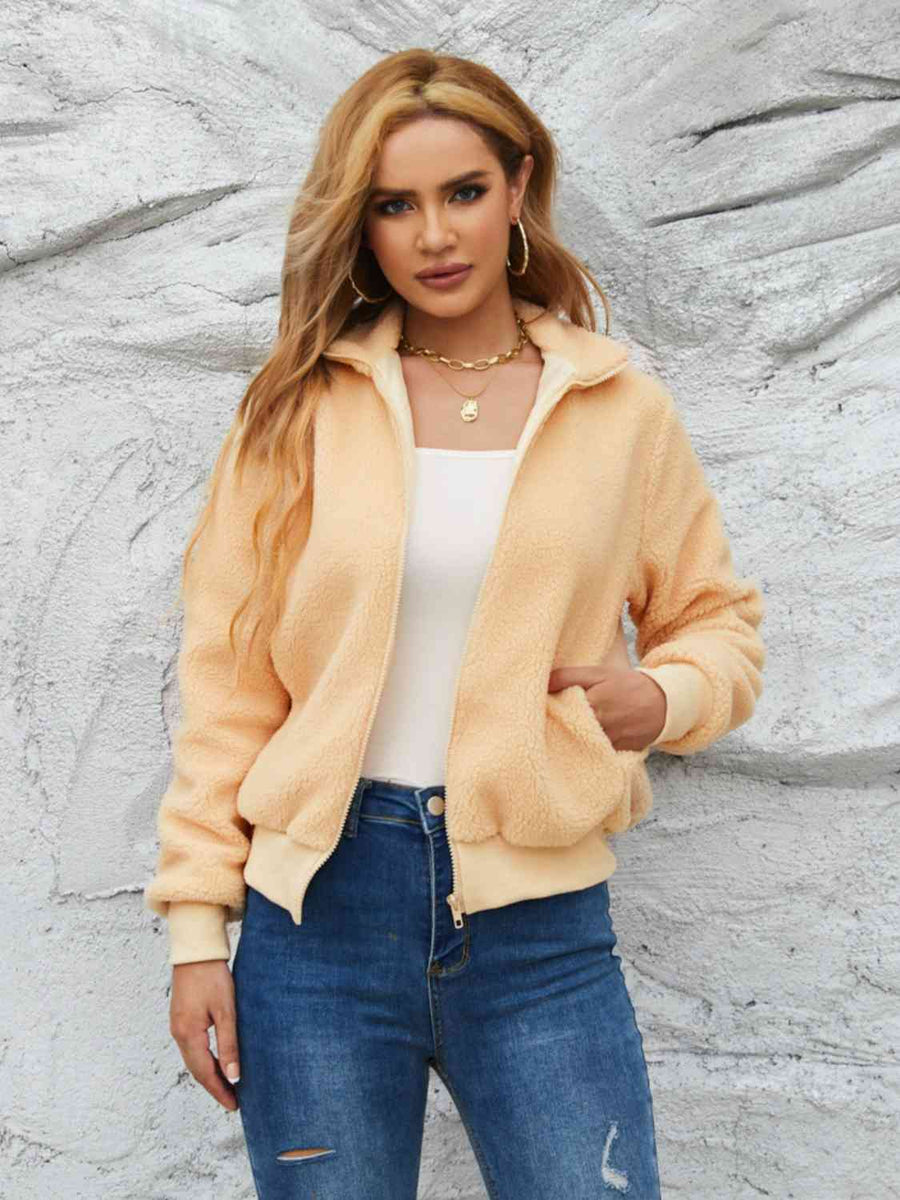 Zip Up Collared Neck Long Sleeve Jacket – Charming Charlie