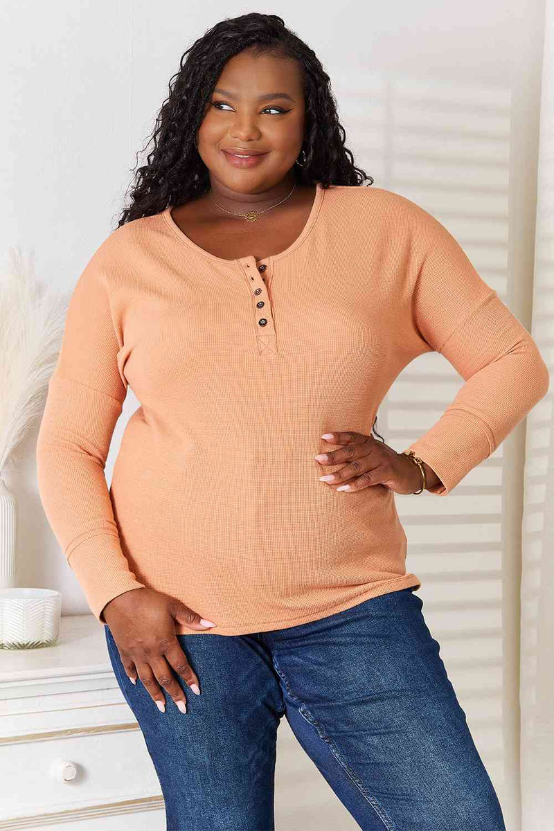 Basic Bae Half Button Long Sleeve Top – Charming Charlie