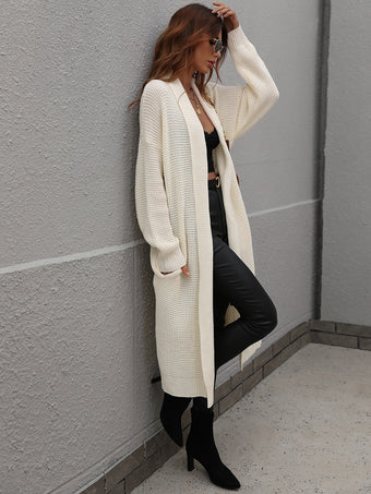 Double Take Waffle Knit Open Front Duster Cardigan With Pockets ...