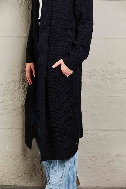 Double Take Waffle Knit Open Front Duster Cardigan With Pockets ...