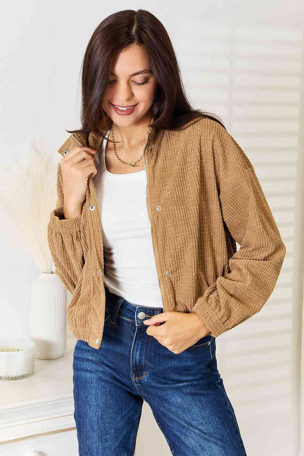 Double Take Long Sleeve Dropped Shoulder Jacket – Charming Charlie