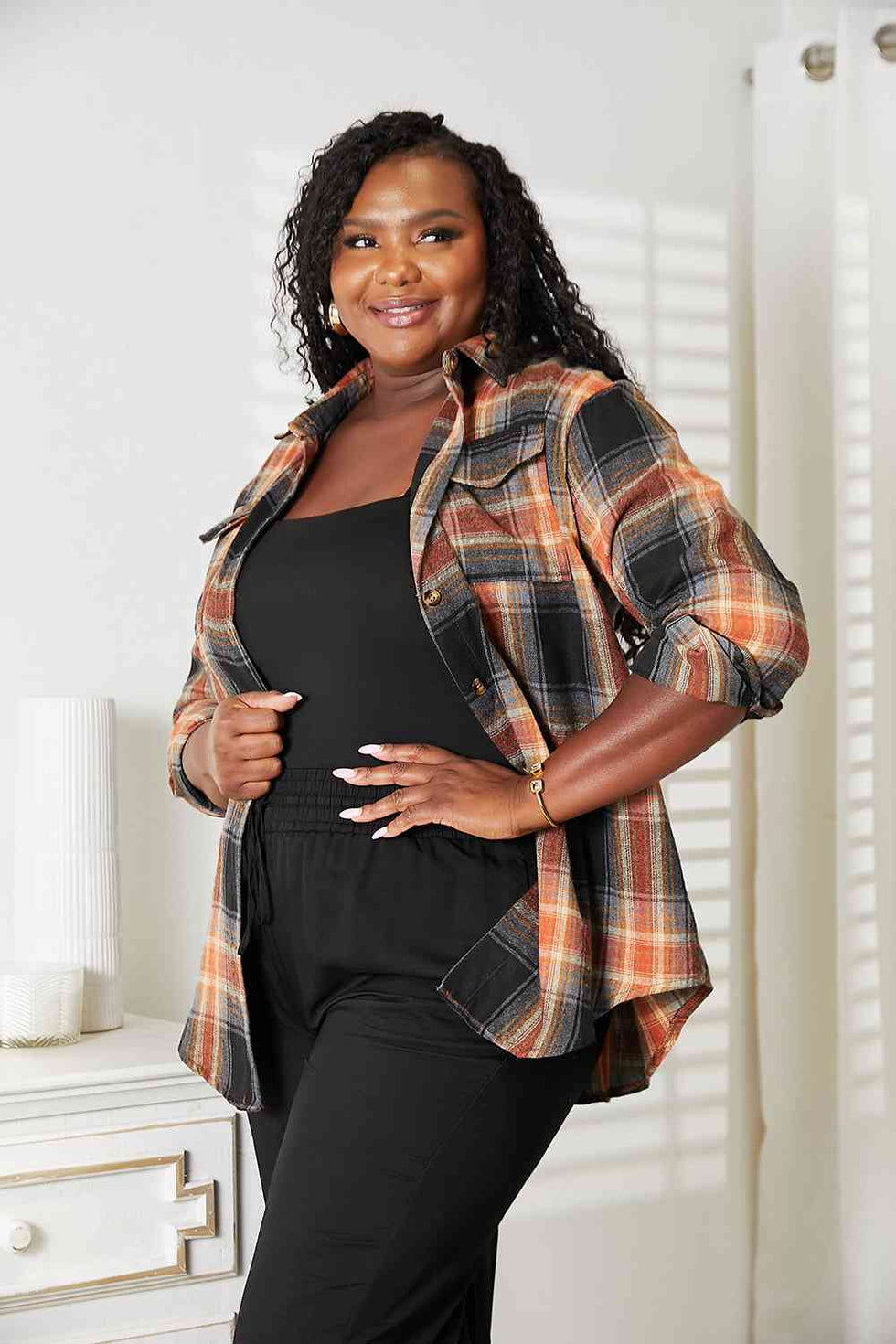 Double Take Plaid Dropped Shoulder Shirt – Charming Charlie