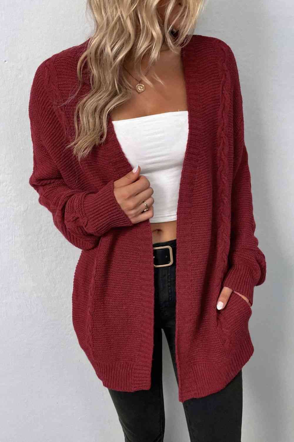 Cable-Knit Open Front Cardigan with Pockets – Charming Charlie