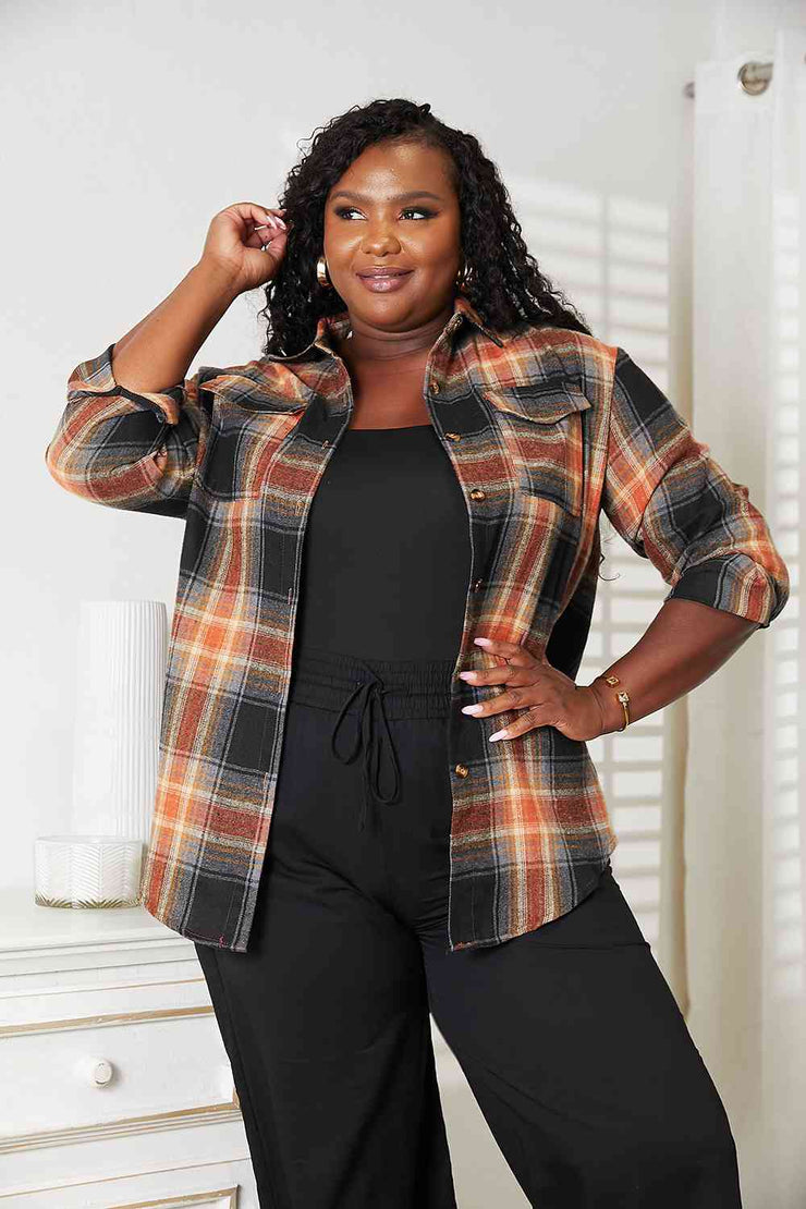 Double Take Plaid Dropped Shoulder Shirt – Charming Charlie