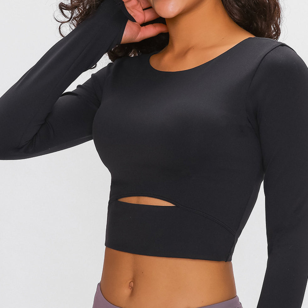 Long Sleeve Cropped Top With Sports Strap – Charming Charlie