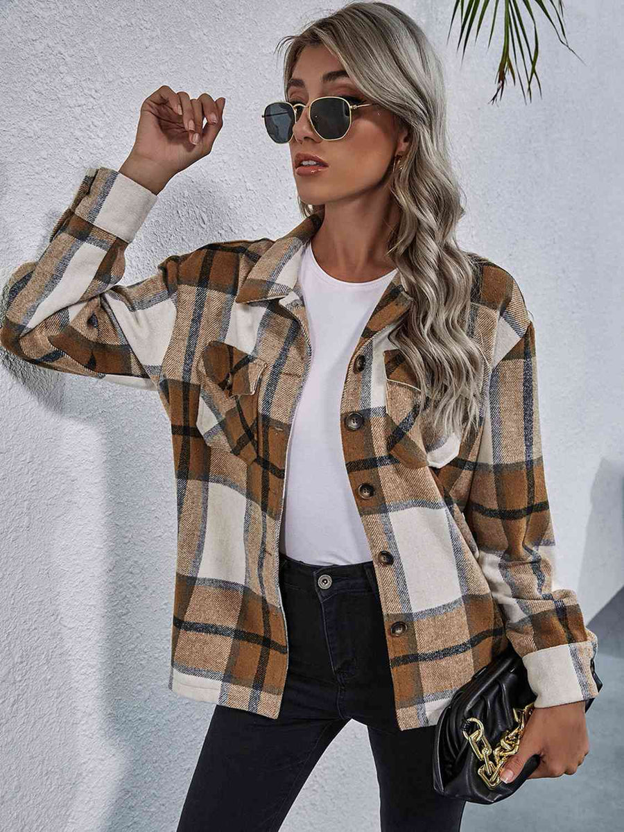 Plaid Button Down Collared Jacket – Charming Charlie