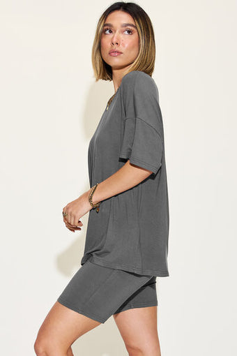 Basic Bae Full Size V-Neck Drop Shoulder Short Sleeve T-Shirt and Shor ...