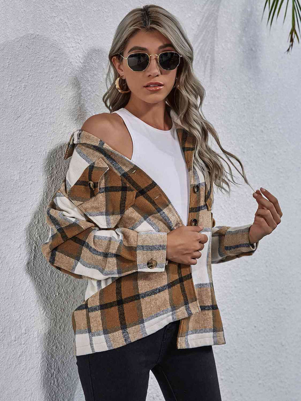 Plaid Button Down Collared Jacket – Charming Charlie