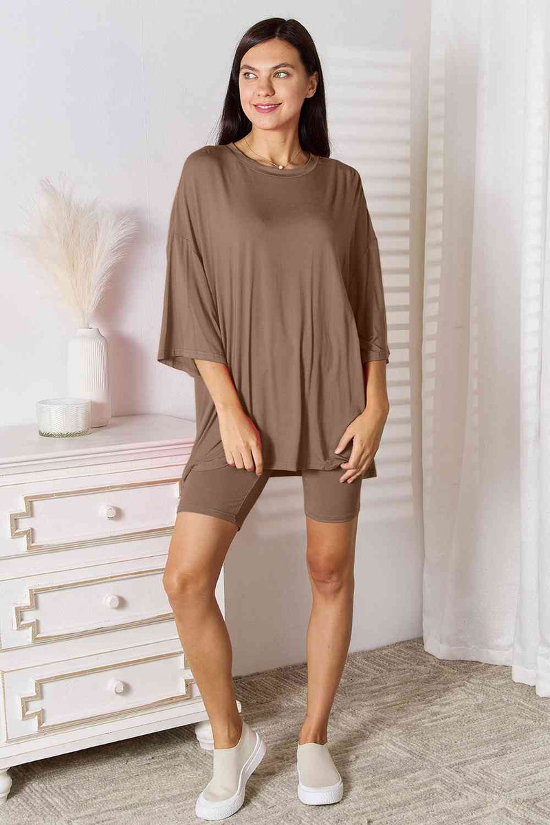 Basic Bae Full Size Soft Rayon Three-Quarter Sleeve Top and Shorts Set ...