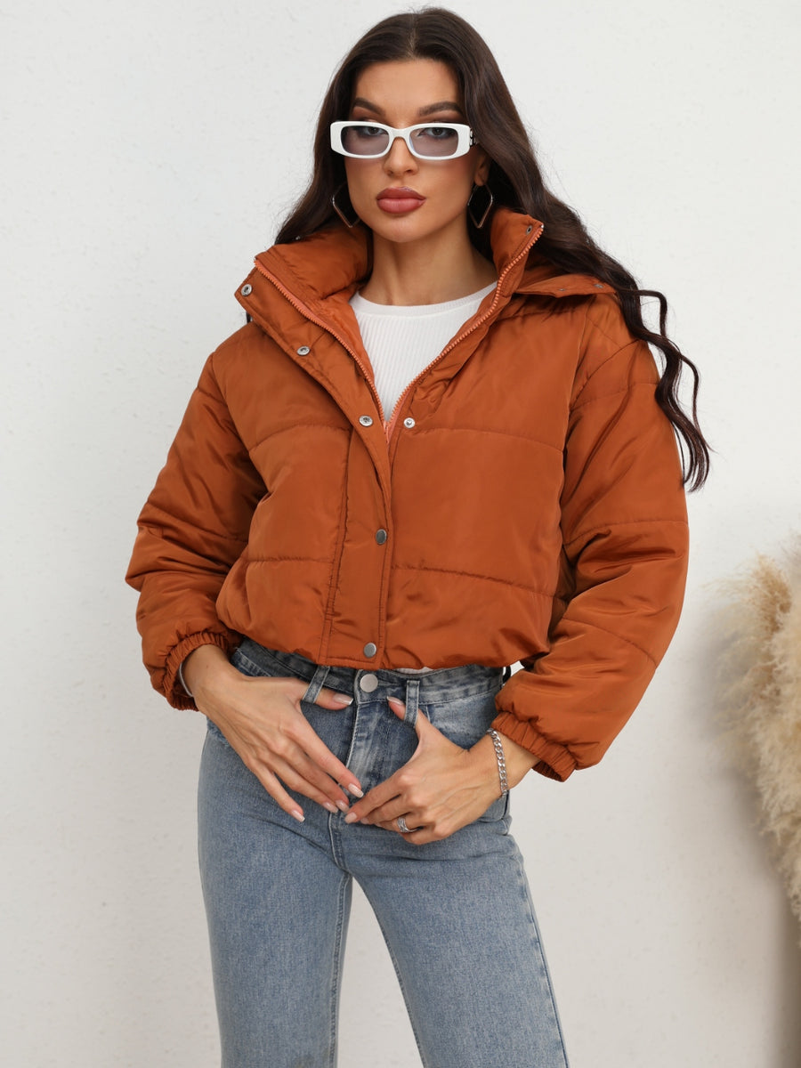 Snap and Zip Closure Hooded Puffer Jacket – Charming Charlie