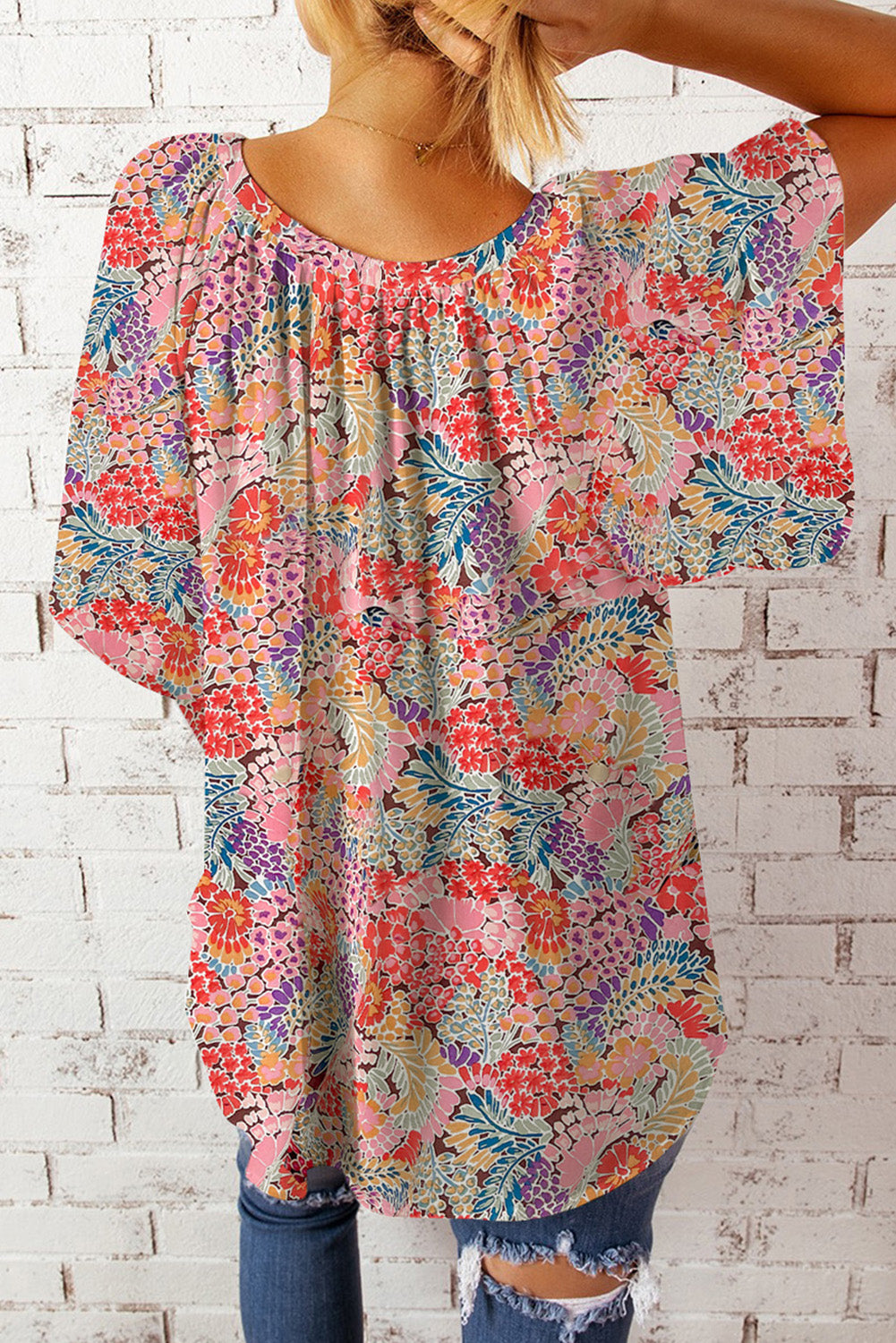 Floral Notched Neck Flutter Sleeve Blouse – Charming Charlie