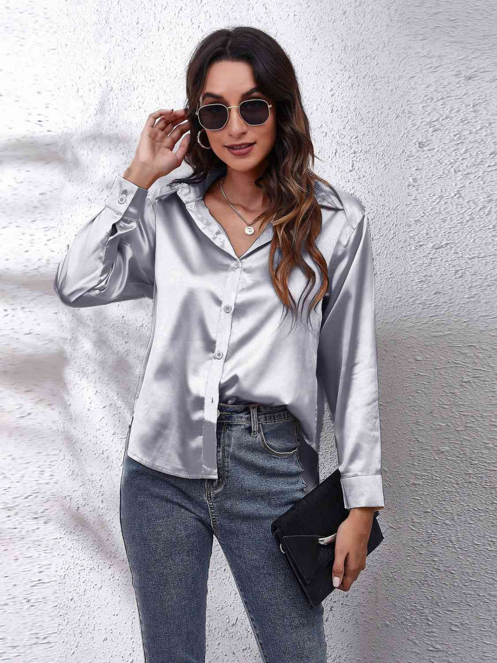 Collared Neck Buttoned Long Sleeve Shirt Charming Charlie