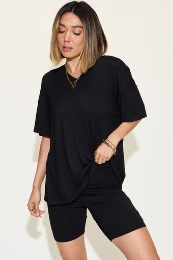 Basic Bae Full Size V-Neck Drop Shoulder Short Sleeve T-Shirt and Shor ...