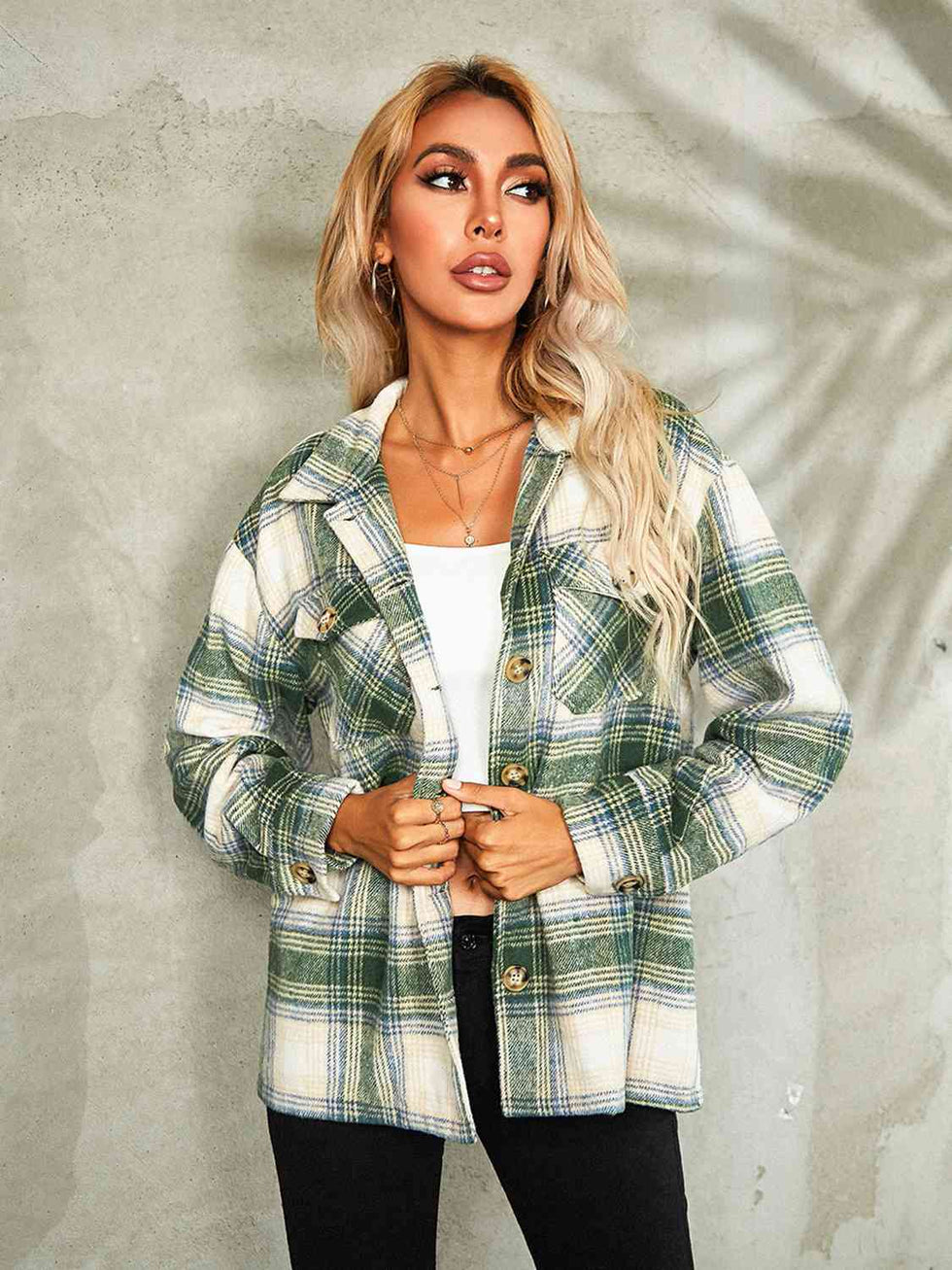 Plaid Button Down Collared Jacket – Charming Charlie